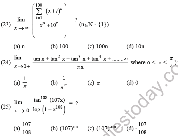 JEE Mathematics Limits Continuity and Differentiability MCQs Set B with Answers